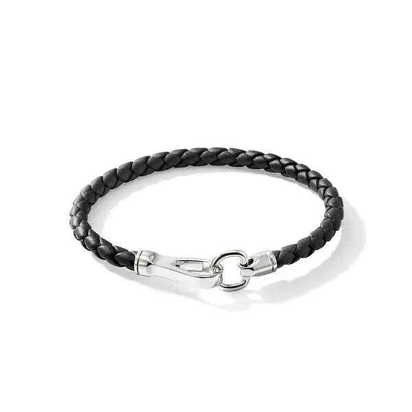 John Hardy Braided Leather Bracelet With Sterling Silver Hook Clasp - Black