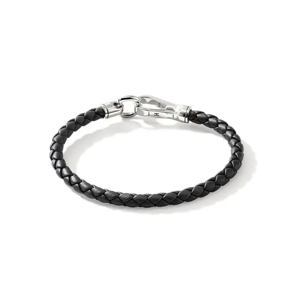 John Hardy Braided Leather Bracelet With Sterling Silver Hook Clasp