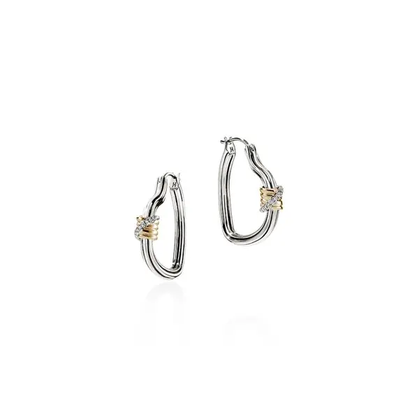 John Hardy Bamboo Heart Hoops Gold, Diamonds - Silver
