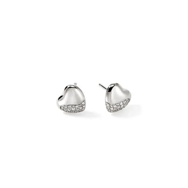 John Hardy Pebble Heart Stud Earrings Diamonds - Silver