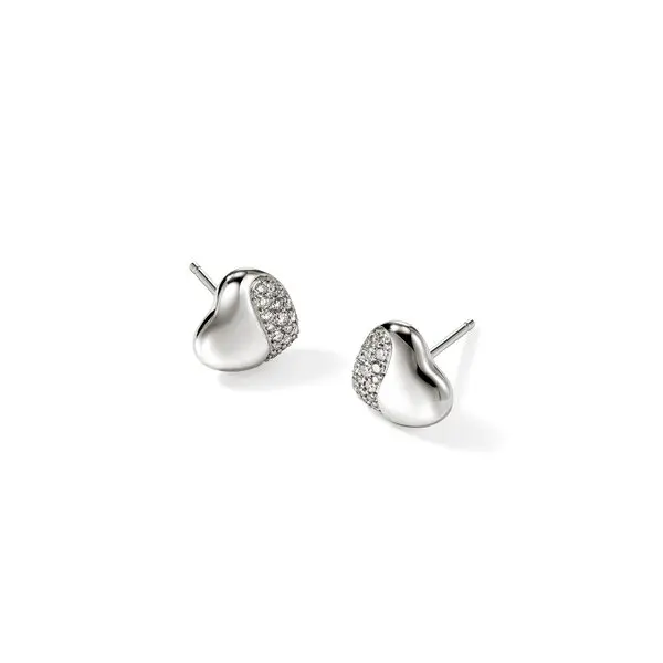 John Hardy Pebble Heart Stud Earrings Diamonds