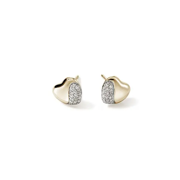 John Hardy Pebble Heart Stud Earrings Diamonds - Gold