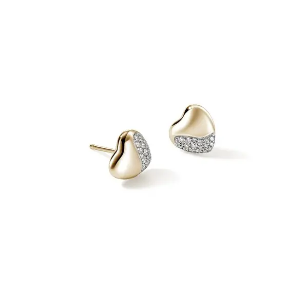 John Hardy Pebble Heart Stud Earrings Diamonds