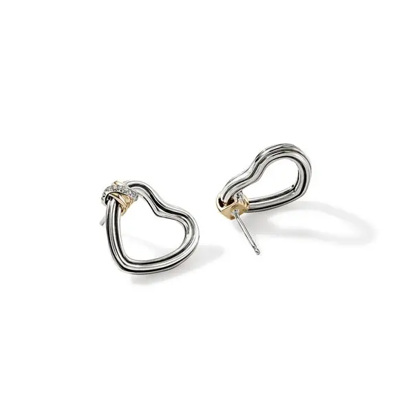 John Hardy Bamboo Heart Earrings Gold, Diamonds