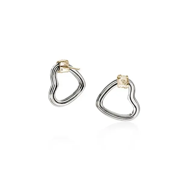John Hardy Bamboo Heart Earrings Gold, Diamonds