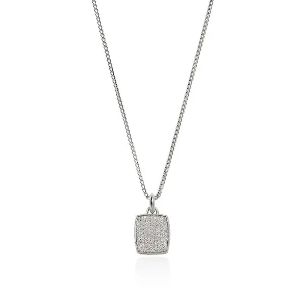 John Hardy Tag Diamond Pendant Necklace - Silver