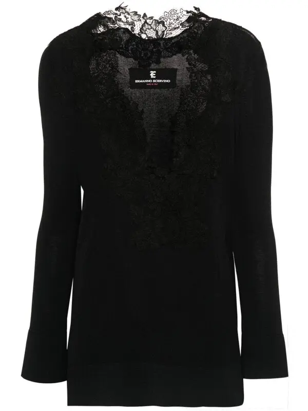 Ermanno Scervino Lace-trim Knitted T-shirt - Black