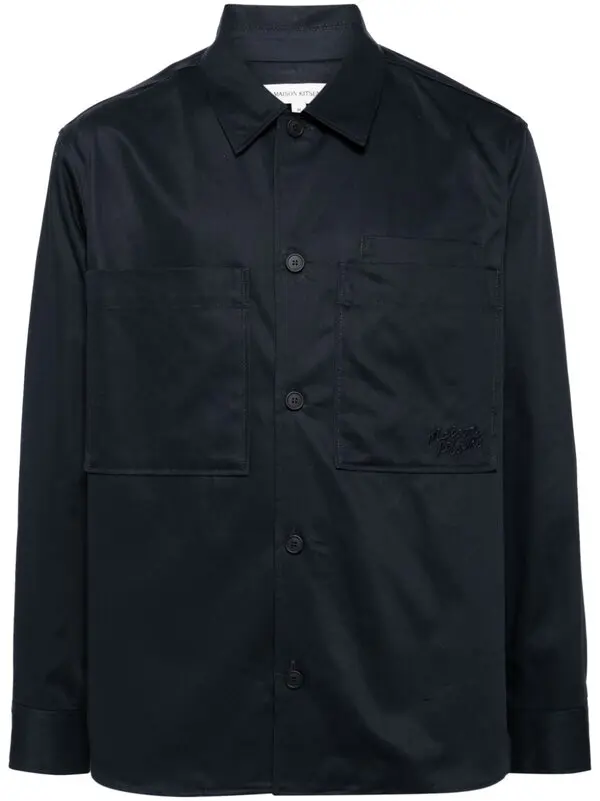 Maison Kitsuné Logo-embroidered Cotton Shirt - Blue