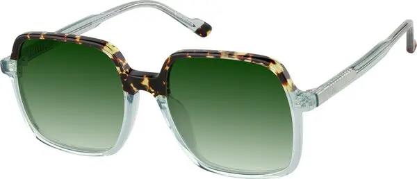Zenni Retro Square Sunglasses - Tortoiseshell And Green