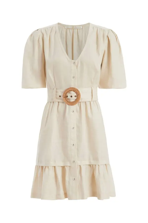 MARIE OLIVER Gwyneth Linen Dress - Whitecap