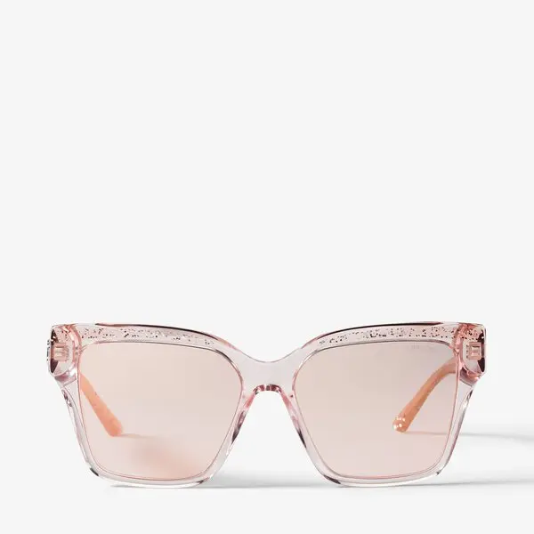JIMMY CHOO Giava Glitter Square Sunglasses - Pink Mirror Rose Gold