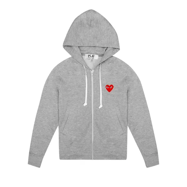 Play Comme Des Garcon Zip-up Hoodie With Red Heart - Grey