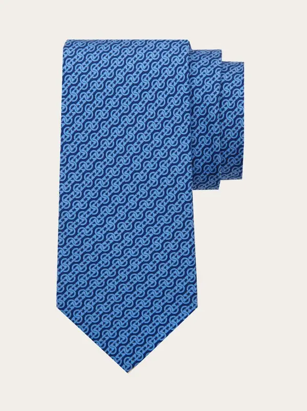 FERRAGAMO Woven Print Silk Tie - Blue
