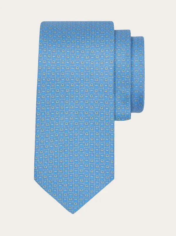 FERRAGAMO Gancini Monogram Silk Tie - Blue