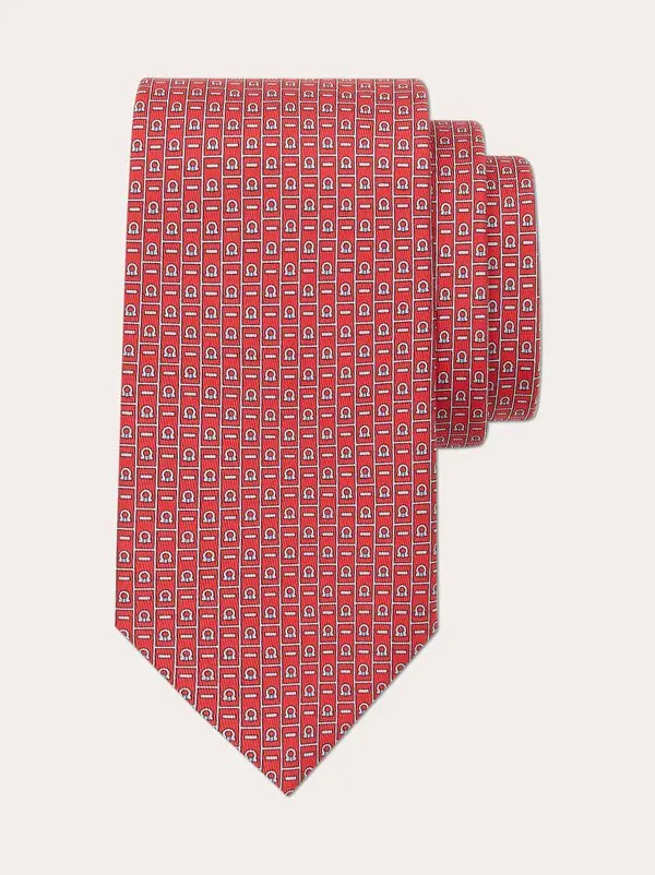FERRAGAMO Gancini Monogram Silk Tie - Red