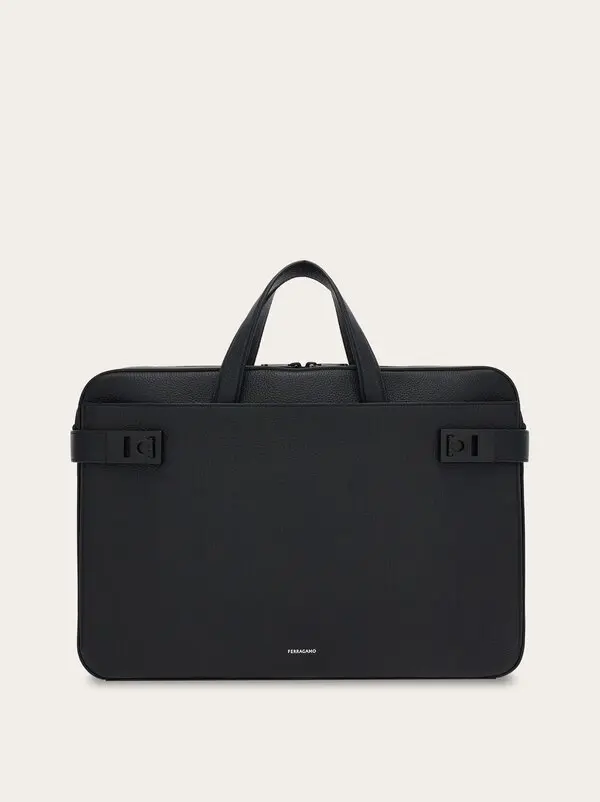 FERRAGAMO Briefcase With Gancini Buckles - Black