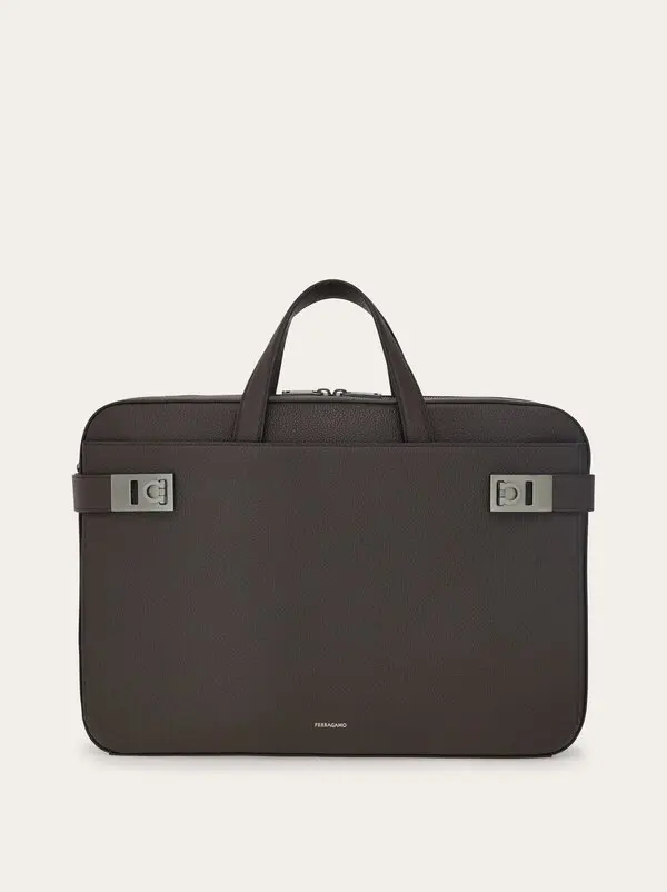 FERRAGAMO Briefcase With Gancini Buckles - Brown