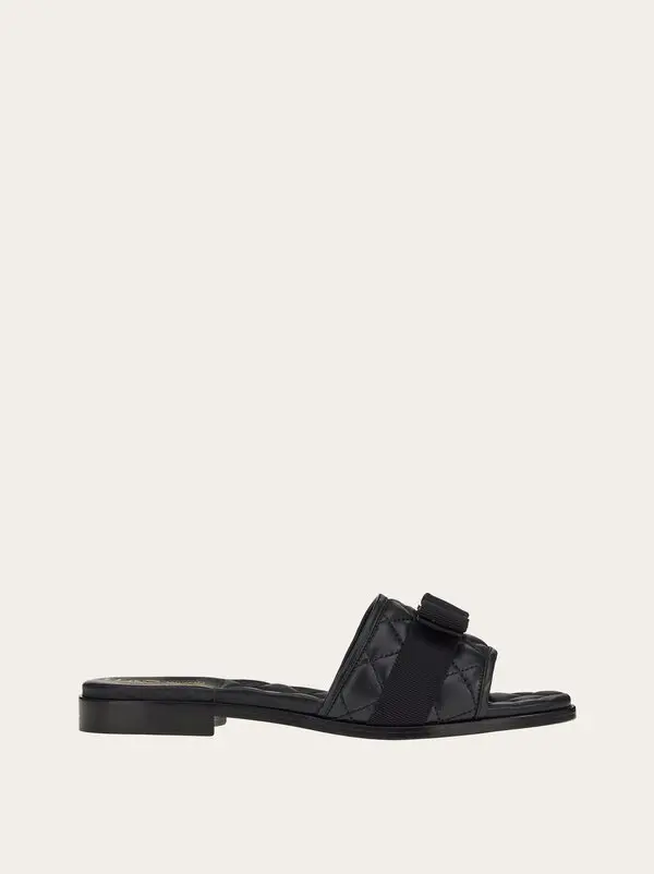 FERRAGAMO Vara Bow Quilted Slide - Black