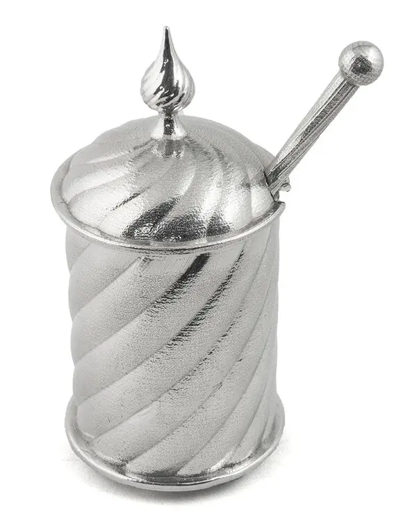 JOY STEMBER METAL ARTS STUDIO Twisted Honey Jar With Dipper - Pewter