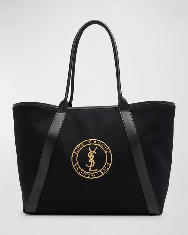 Saint Laurent Rive Gauche Gabardine Tote - Black-gold