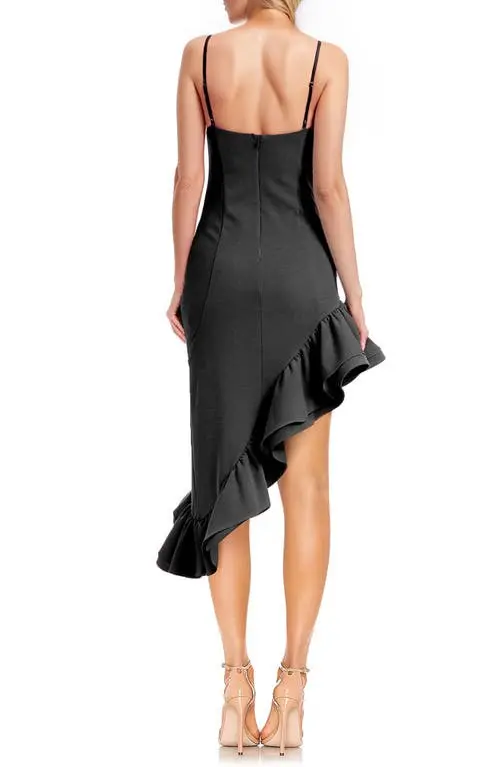 Badgley Mischka Asymmetric Ruffle Hem Sleeveless Dress