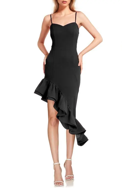Badgley Mischka Asymmetric Ruffle Hem Sleeveless Dress