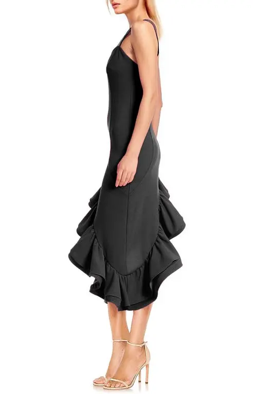 Badgley Mischka Asymmetric Ruffle Hem Sleeveless Dress