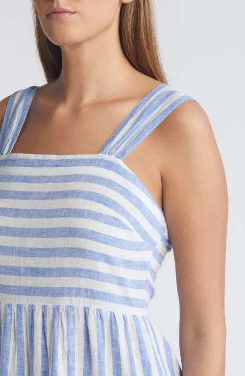Beachlunchlounge Lina Stripe Linen & Cotton Tiered Midi Sundress - Capri  Blue | Editorialist