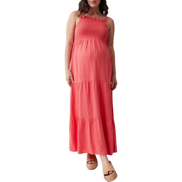 Ingrid & Isabel® Smocked Linen Blend Maternity Maxi Dress - Rose