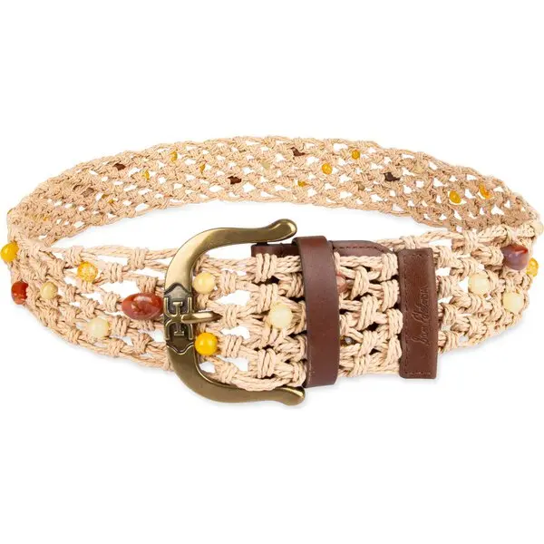 Sam Edelman Bead Embellished Raffia Belt - Natural