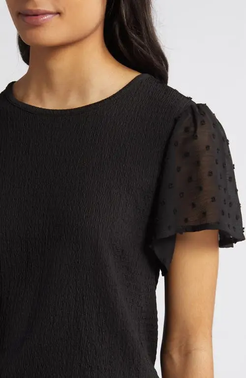Loveappella Clip Dot Smocked Top - Black