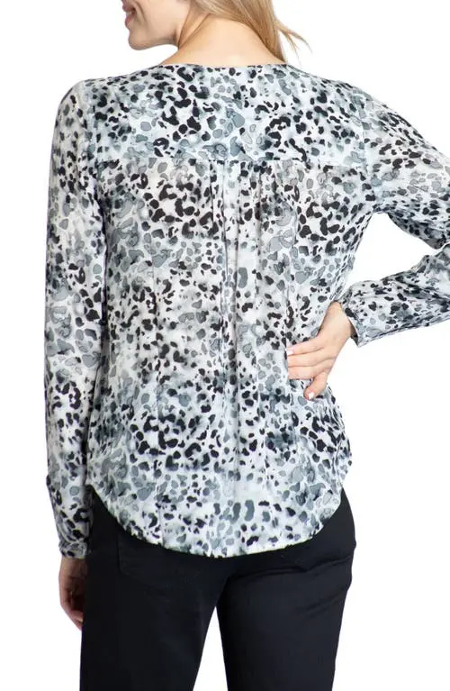 APNY Watercolor Print Ruffle V-neck Chiffon Top