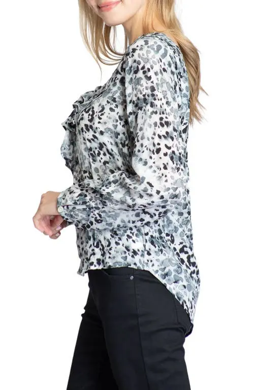 APNY Watercolor Print Ruffle V-neck Chiffon Top