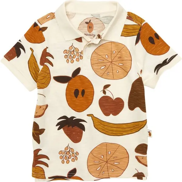 NASEBERRY Fruit Medley Print Organic Cotton Polo - Brown/beige
