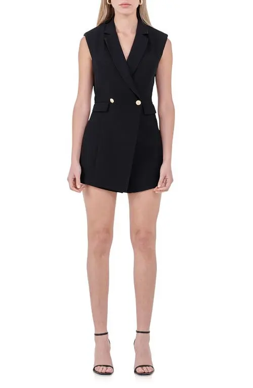 Endless Rose Sleeveless Blazer Romper - Black