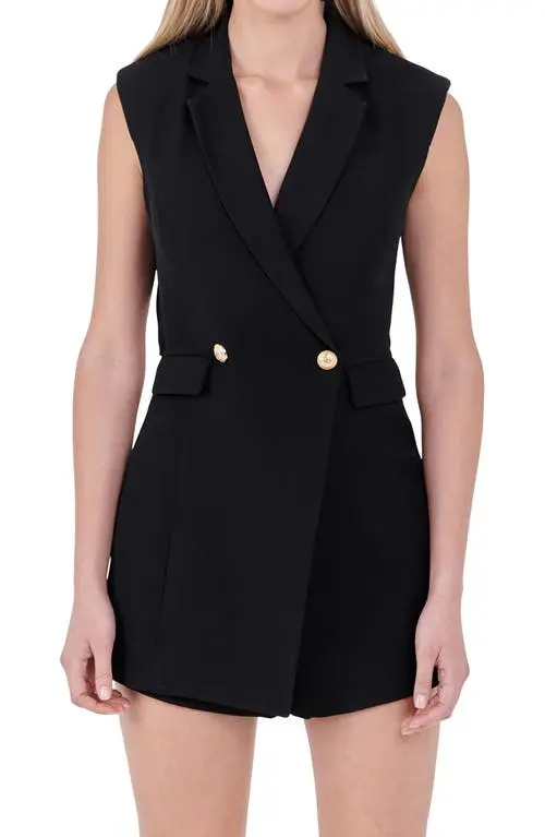 Endless Rose Sleeveless Blazer Romper - Black