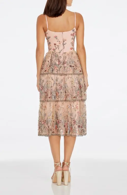 Dress The Population Loretta Floral Embroidery Midi Dress Blush
