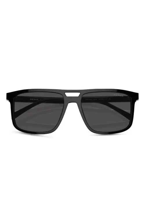 Prada 58mm Rectangular Sunglasses - Black/ Grey