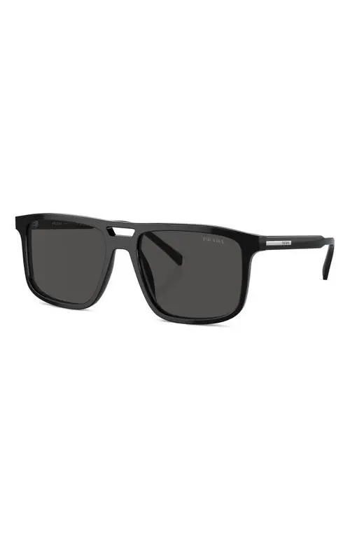 Prada 58mm Rectangular Sunglasses - Black/ Grey