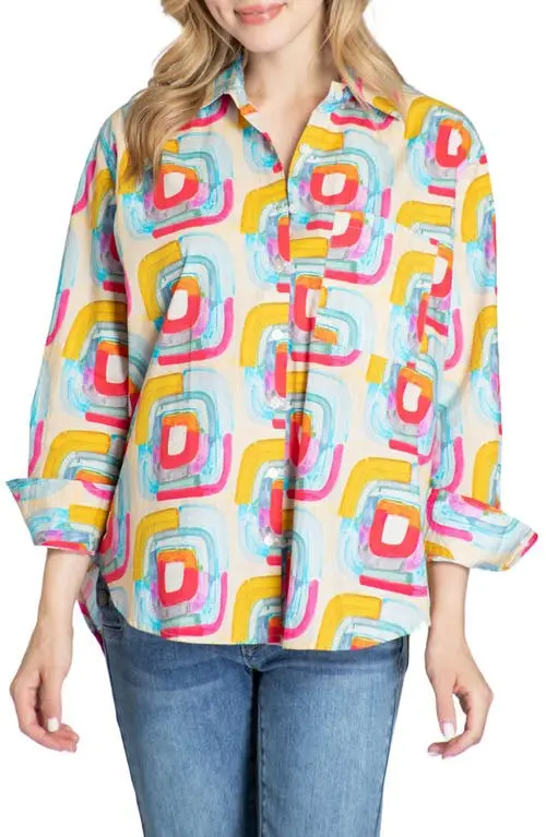 APNY Feather Print Oversized Shirt - Yellow Multi