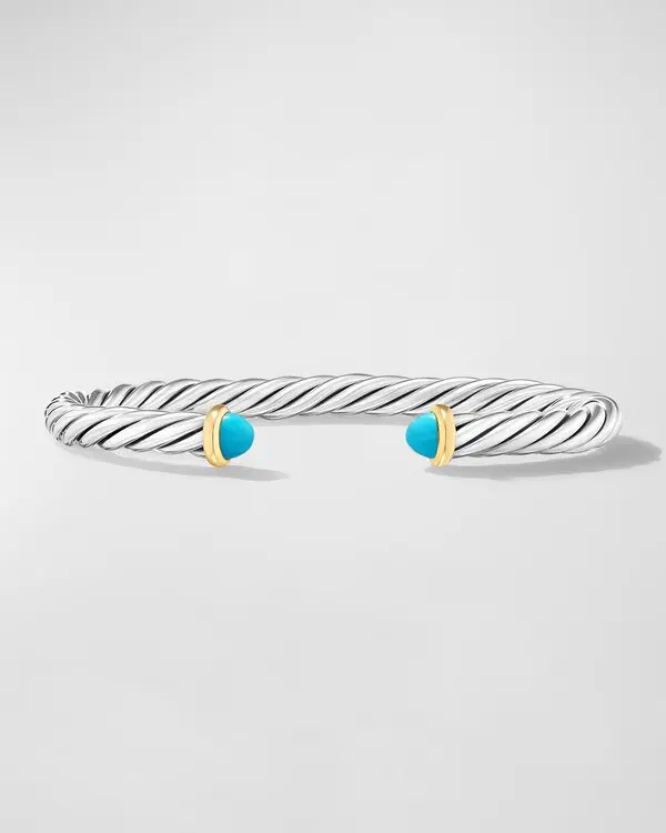 David Yurman Cable Flex Cuff Bracelet With Gemstone And 14k Gold - Chinese Turquoise