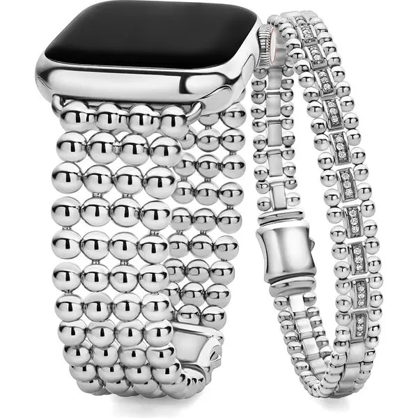 Lagos Smart Caviar Apple Watch Band & Bracelet Set With Diamonds - Silver