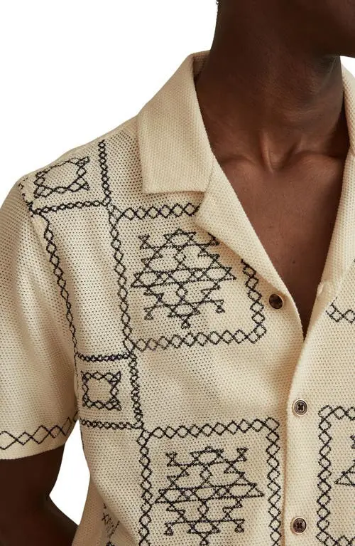 REISS Cosmos Embroidered Short Sleeve Cotton Button-up Shirt