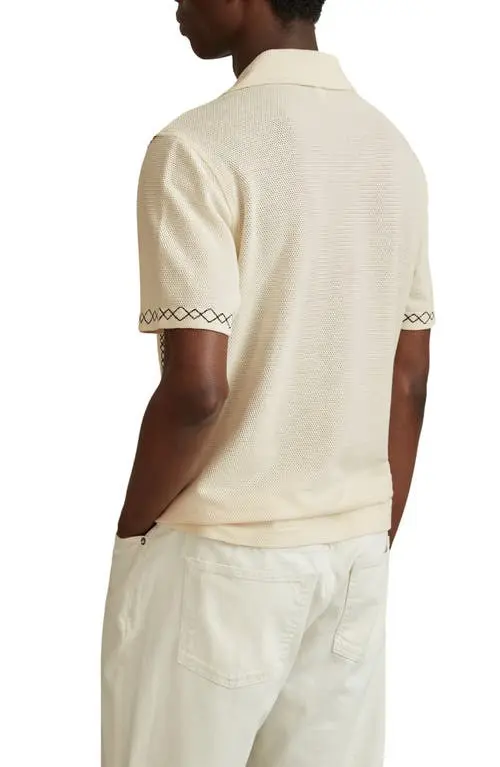 REISS Cosmos Embroidered Short Sleeve Cotton Button-up Shirt