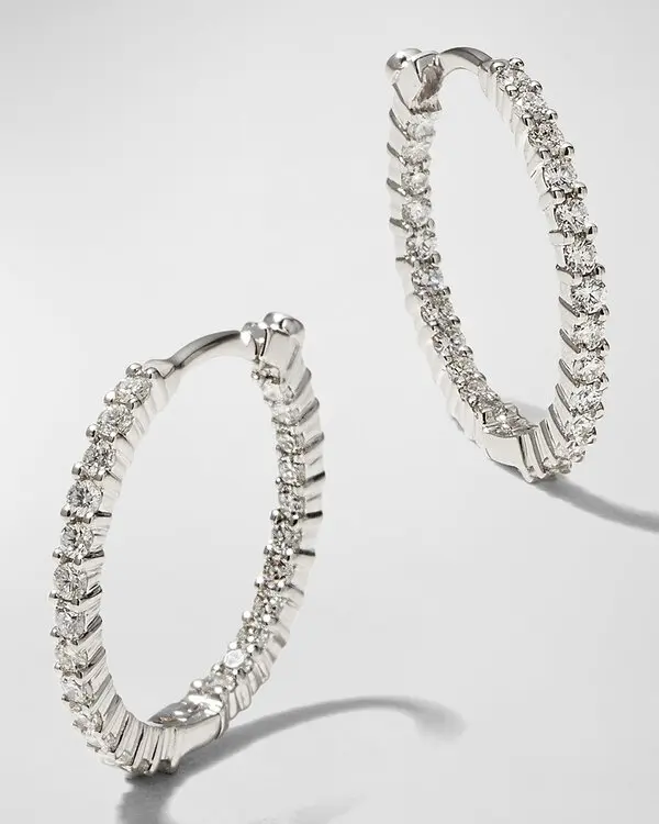 Roberto Coin 18k Diamond Hoop Earrings - White Gold