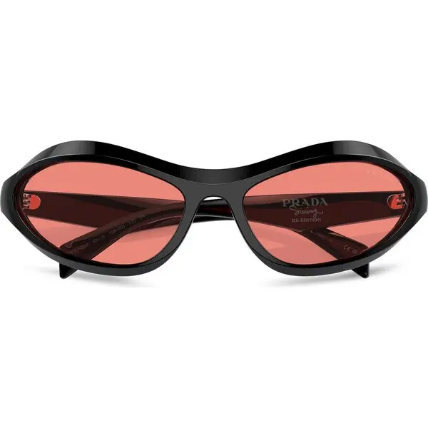 Prada 63mm Oversized Oval Sunglasses - Black