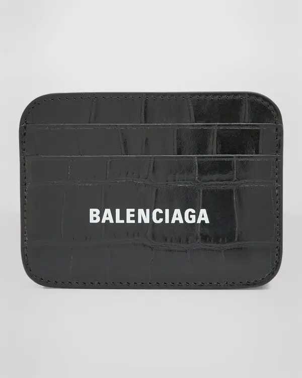 Balenciaga Cash Croc-embossed Card Holder - 1090 Black/l White