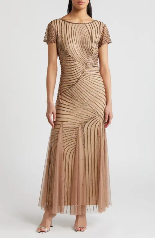 Pisarro Nights Beaded Gown - Beige