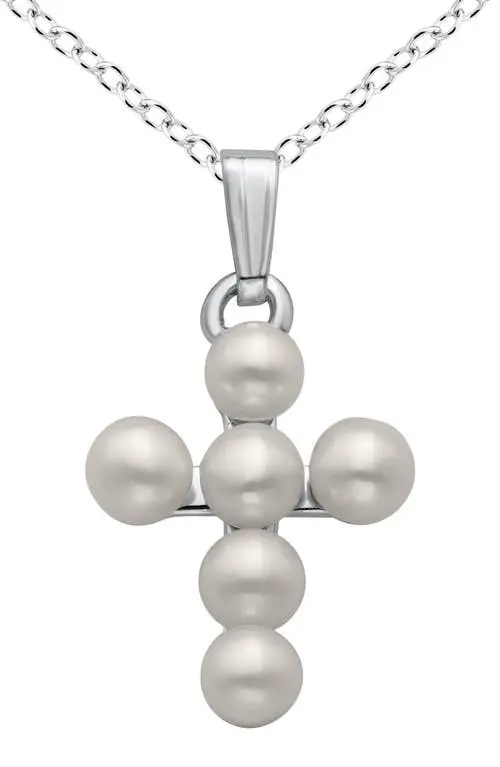 MIGNONETTE Cultured Pearl Cross Pendant Necklace - Silver