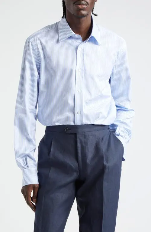 Thom Sweeney Stretch Poplin Button-up Shirt - Sky Blue Bengal